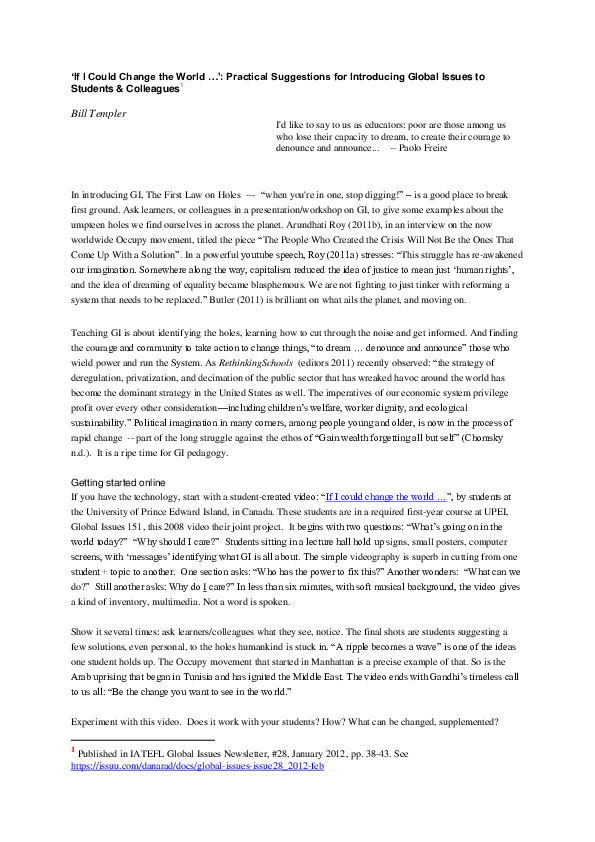 (PDF) 'If I Could Change the World …': Practical Suggestions for ...