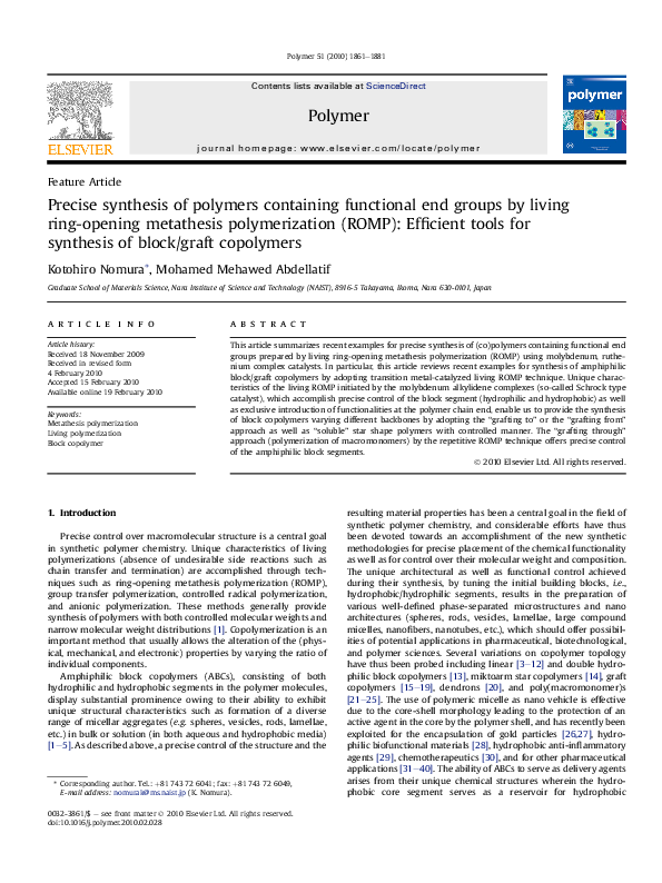 Pdf Precise Synthesis Of Polymers Containing Functional End Groups By Living Ring Opening
