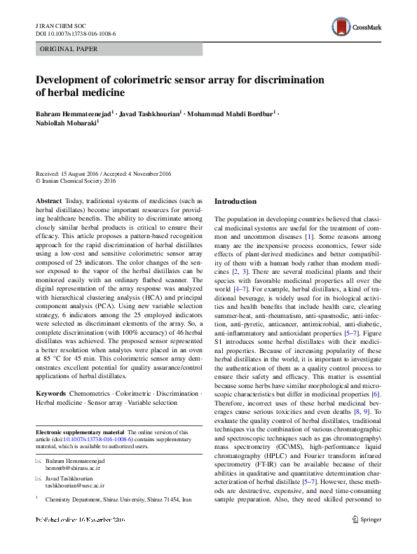 Pdf Development Of Colorimetric Sensor Array For Discrimination Of