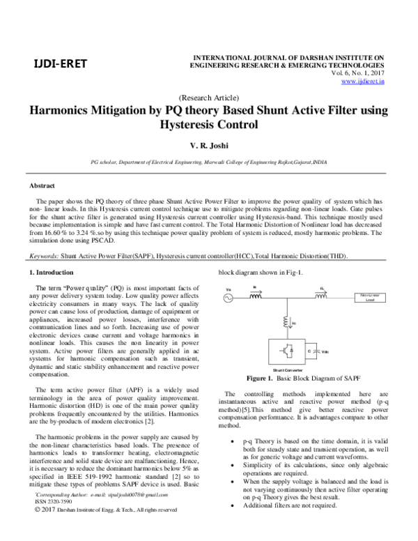 (PDF) Harmonics Mitigation by PQ theory Based Shunt Active Filter using Hysteresis Control