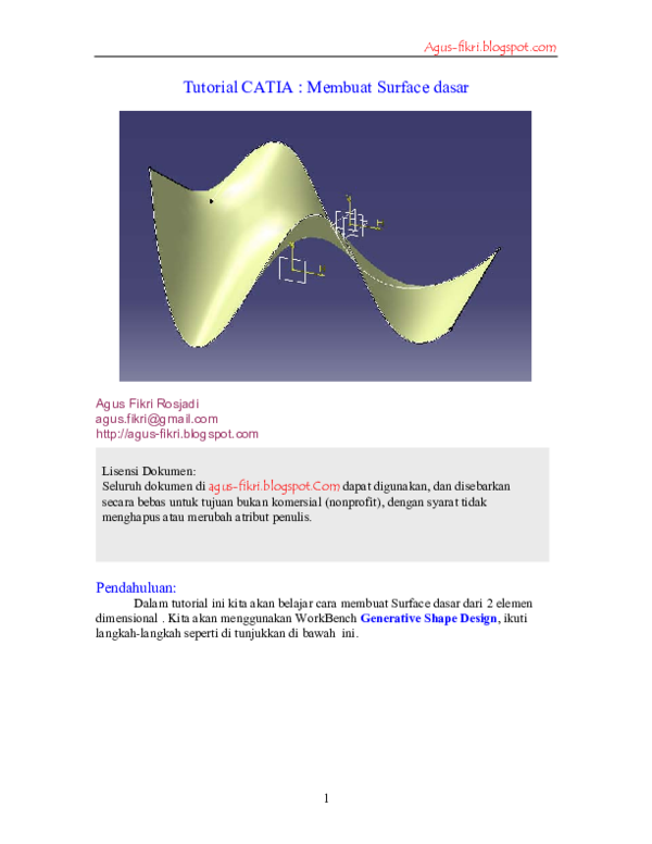 (PDF) Tutorial CATIA : Membuat Surface dasar