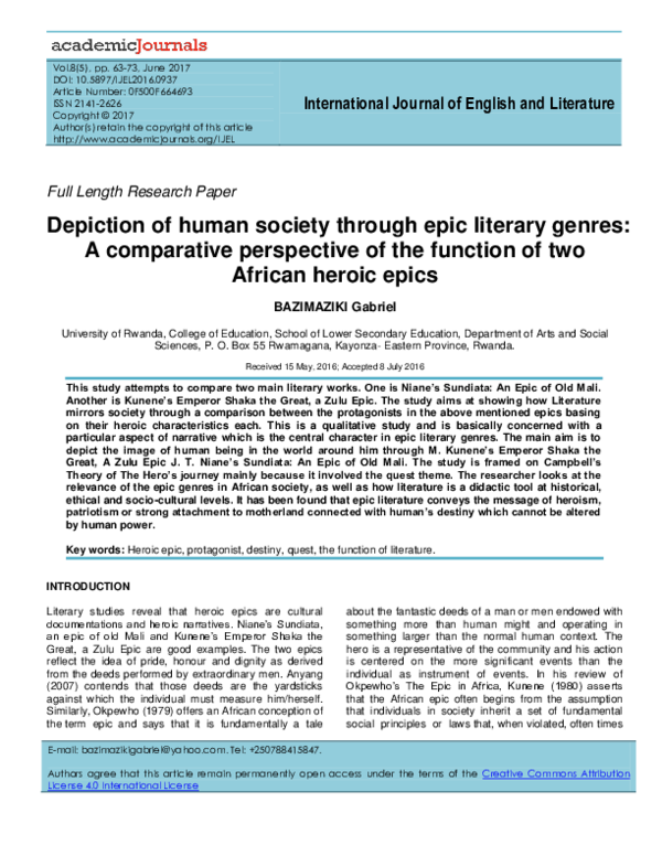 (PDF) Depiction of human society through epic literary genres: A ...