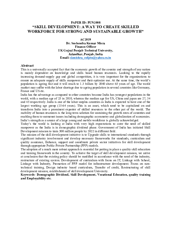 (PDF) " SKILL DEVELOPMENT: A WAY TO CREATE SKILLED WORKFORCE FOR STRONG ...
