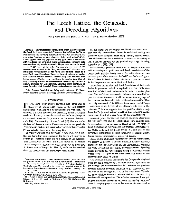 (PDF) The Leech lattice, the octacode, and decoding algorithms