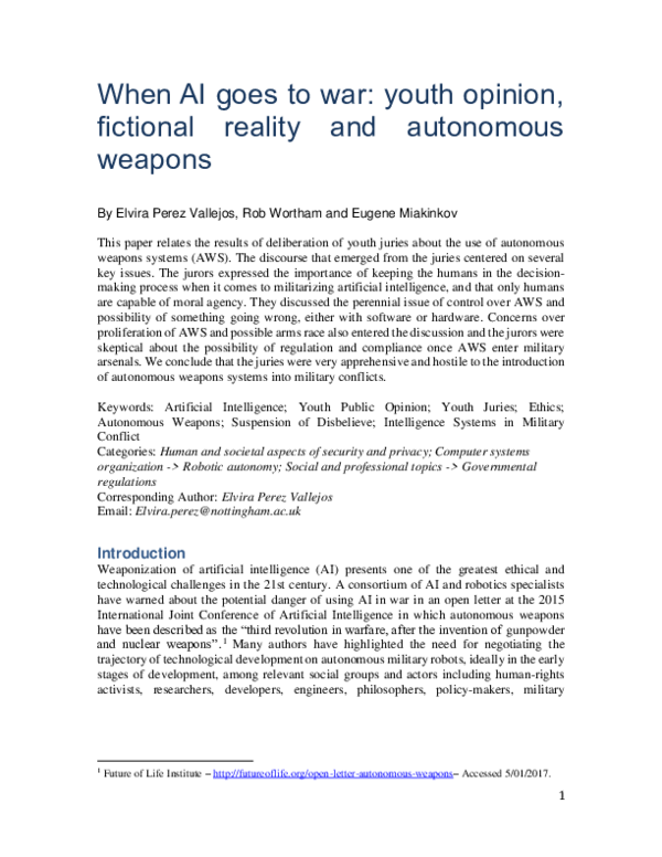 (PDF) When AI goes to war: youth opinion, fictional reality and ...