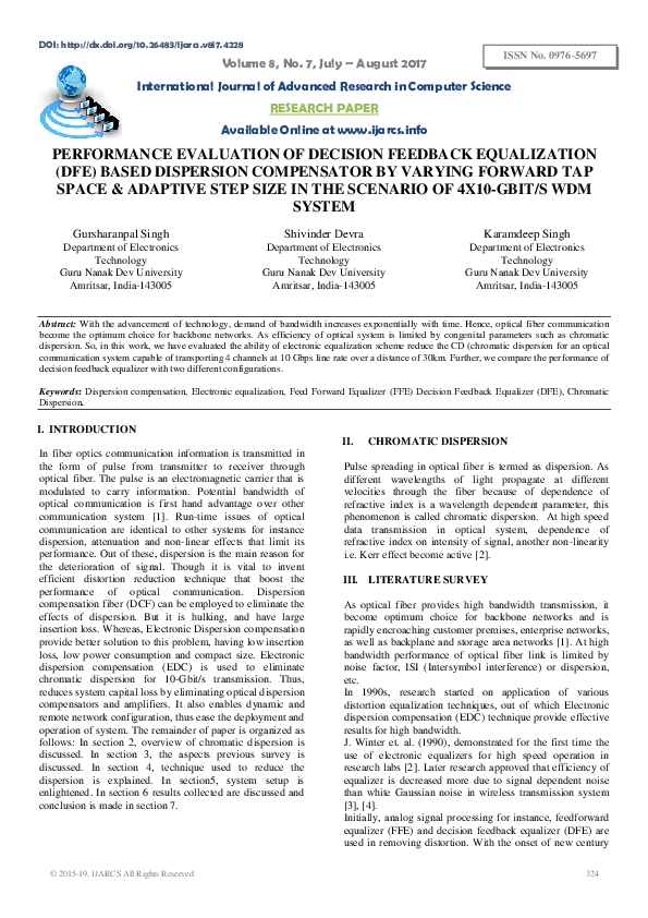 (PDF) Performance evaluation of decision feedback equalization (DFE) based dispersion ...