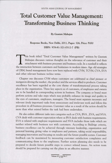 (PDF) Total Customer Value Management: Transforming Business Thinking