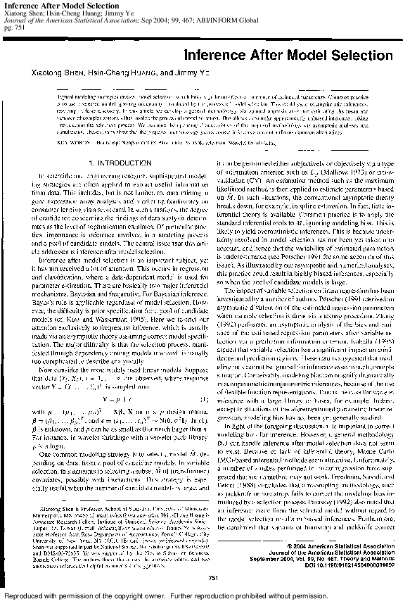 (PDF) Inference After Model Selection