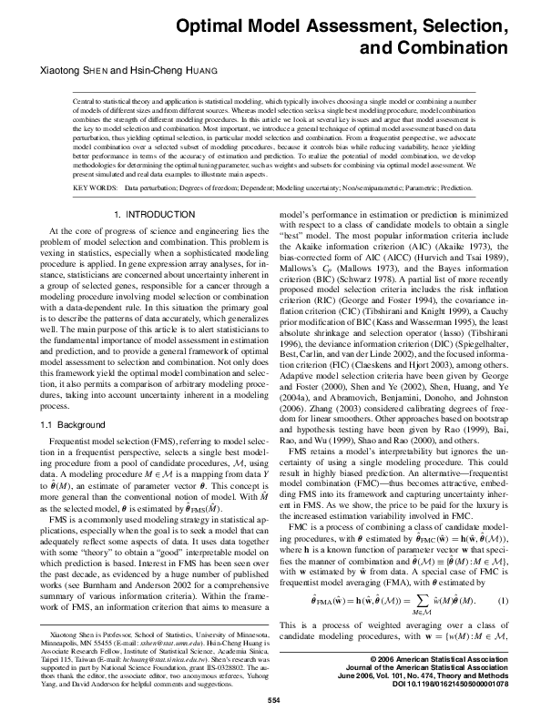 (PDF) Optimal Model Assessment, Selection, and Combination