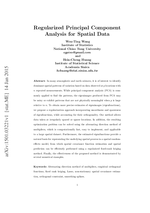 Pdf Regularized Principal Component Analysis For Spatial Data