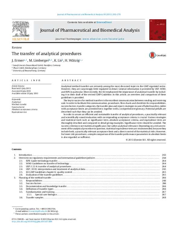 (PDF) The transfer of analytical procedures