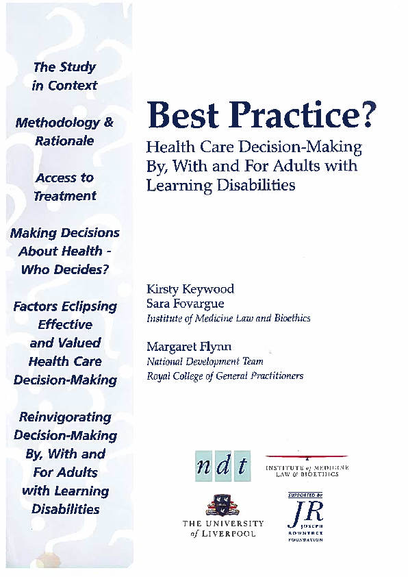 (PDF) Best Practice Health Care Decision-Making By, With and For Adults ...