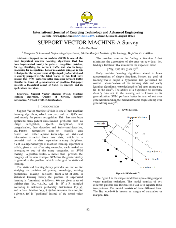 (PDF) SUPPORT VECTOR MACHINE-A Survey