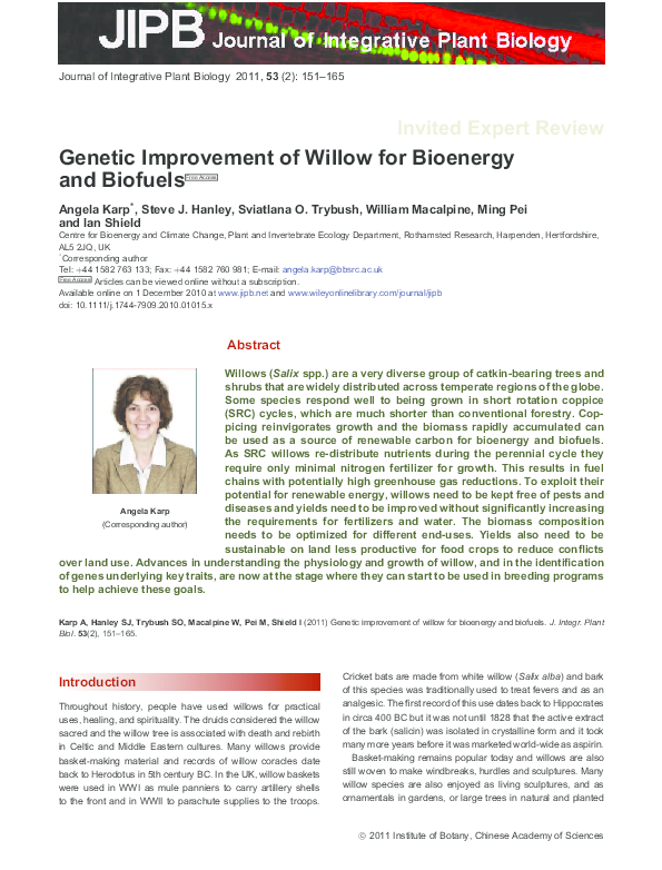 (PDF) Genetic Improvement of Willow for Bioenergy and BiofuelsFree Access