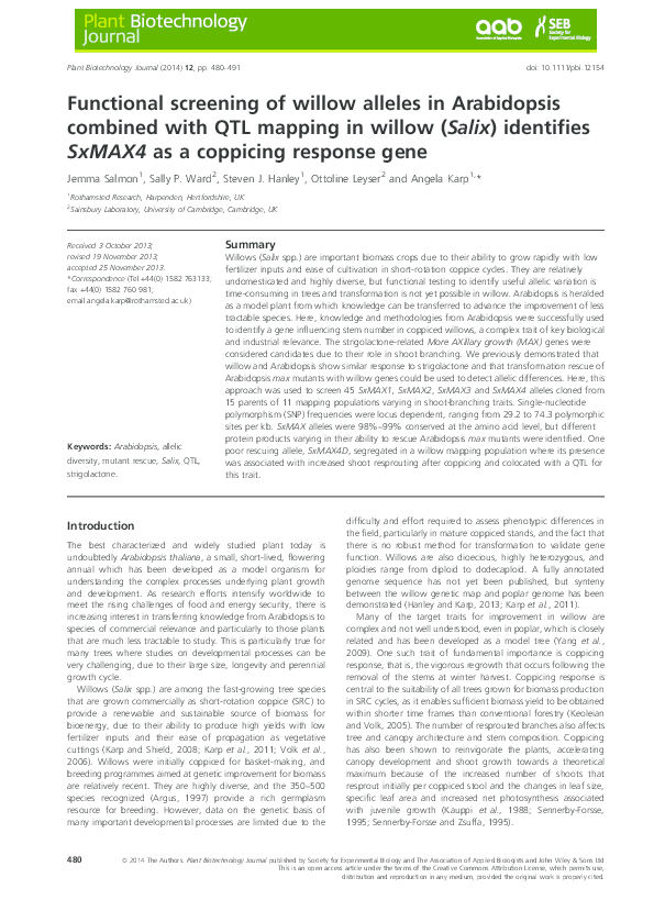 (PDF) Functional screening of willow alleles in Arabidopsis combined ...
