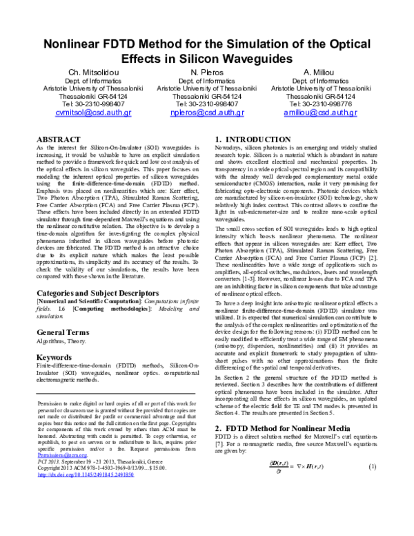Pdf Nonlinear Fdtd Method For The Simulation Of The Optical Effects