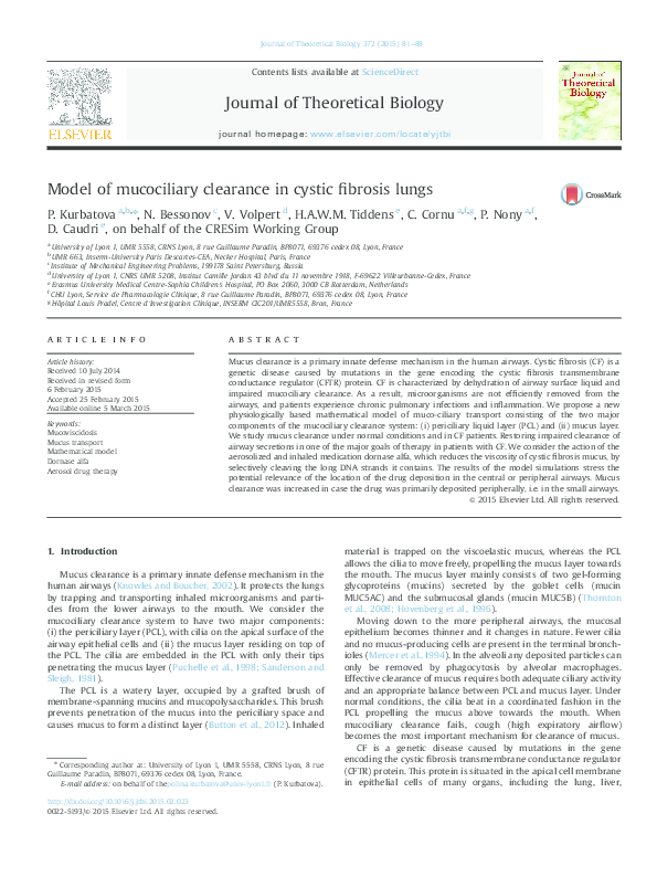 (PDF) Model of mucociliary clearance in cystic fibrosis lungs