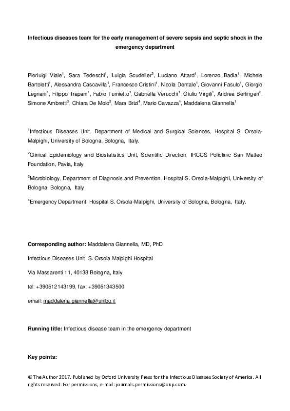 (PDF) Infectious diseases team for the early management of severe sepsis and septic shock in the ...