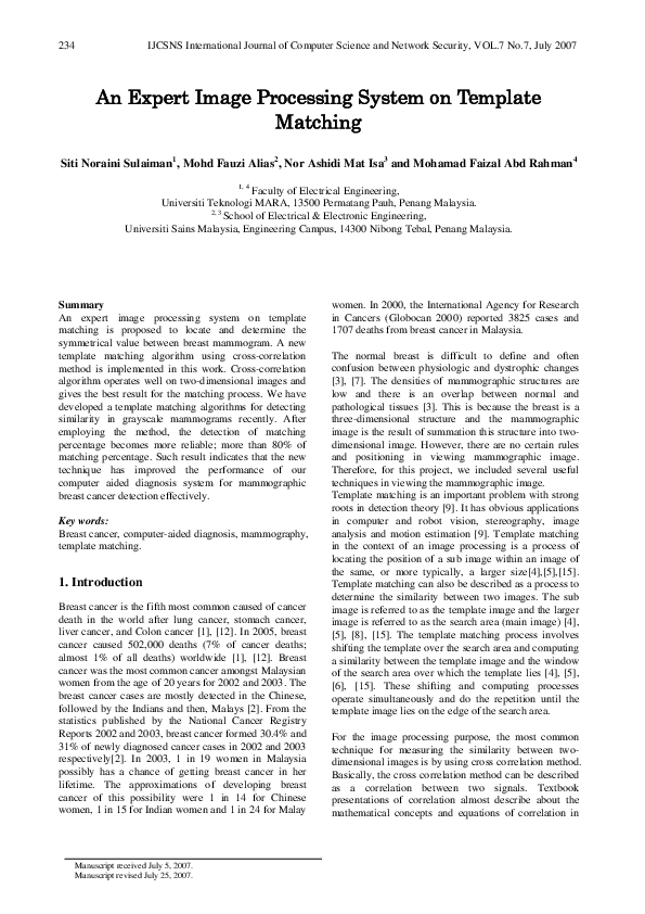 (PDF) An Expert Image Processing System on Template Matching