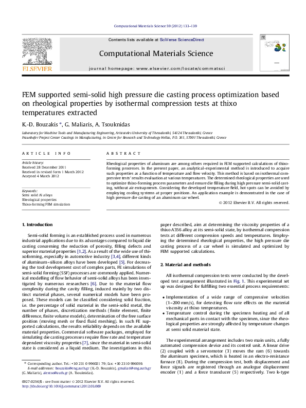 (PDF) FEM Supported Semi-solid High Pressure Die Casting Process ...