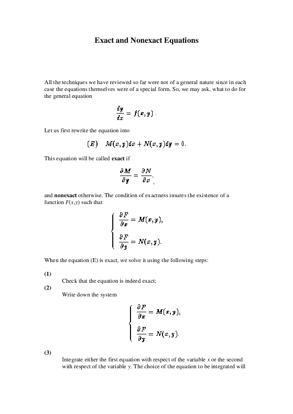 (PDF) Exact and Nonexact Equations