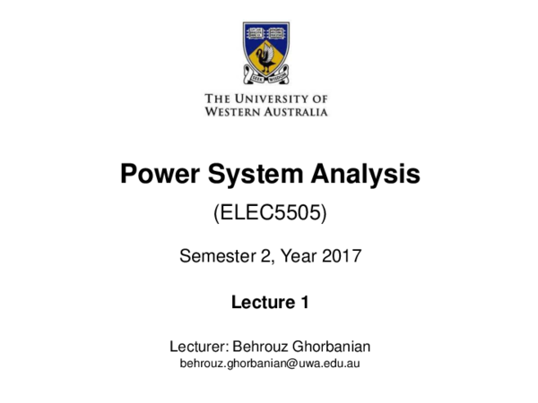 (PDF) Power System Analysis (ELEC5505) Lecture 1