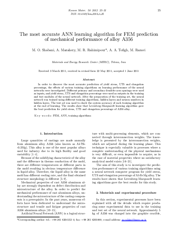 (PDF) The most accurate ANN learning algorithm for FEM prediction of ...