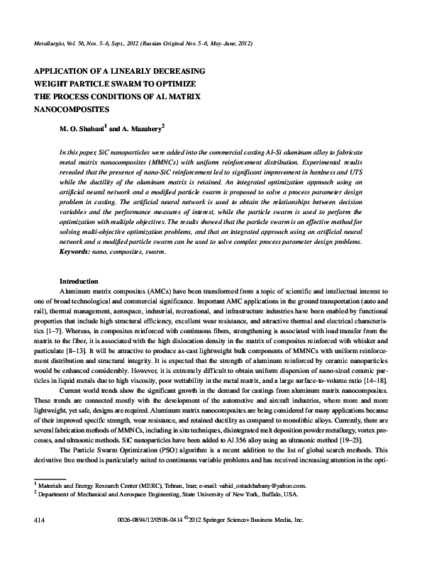 Pdf Application Of A Linearly Decreasing Weight Particle Swarm To Optimize The Process