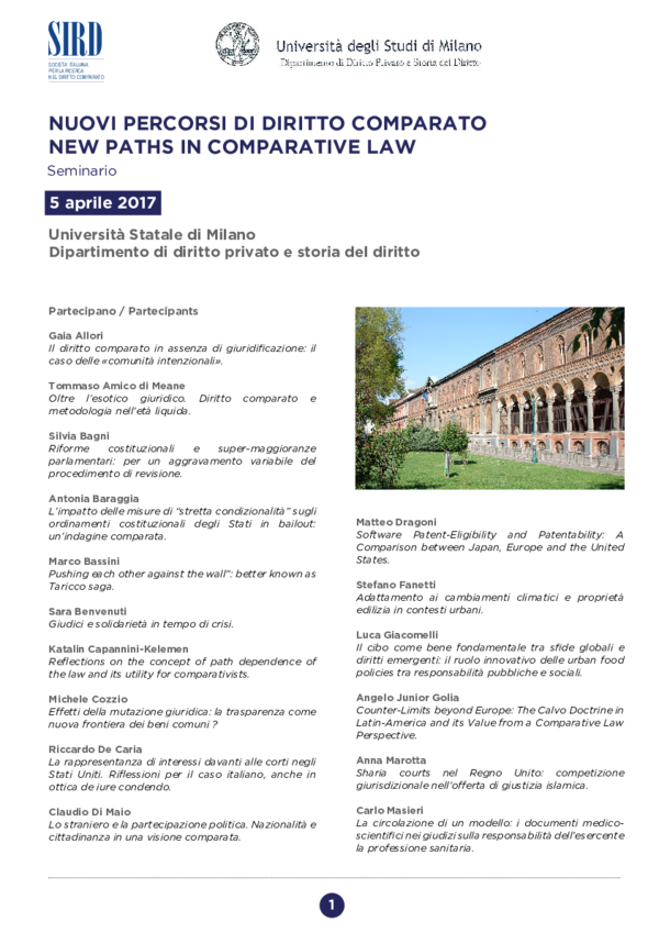 (PDF) Italian Society of Comparative Law Seminar 'New Paths in ...