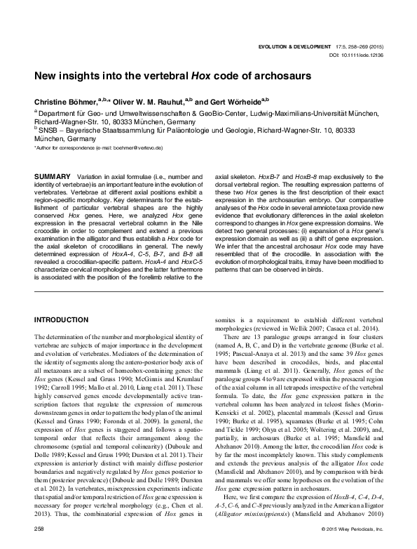 (PDF) New insights into the vertebral Hox code of archosaurs