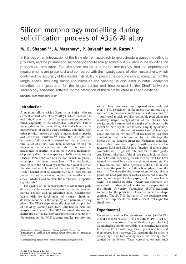 (PDF) Silicon morphology modelling during solidification process of A356 Al alloy