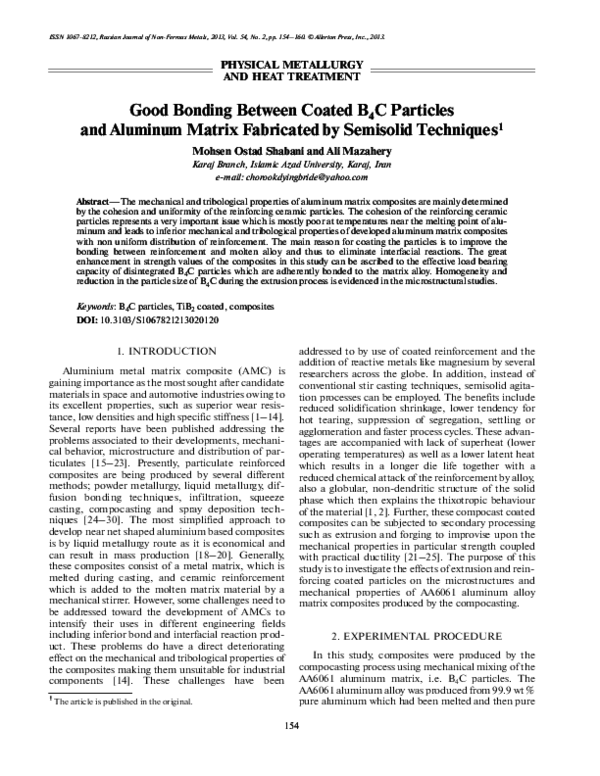 (PDF) Good Bonding Between Coated B4C Particles and Aluminum Matrix ...