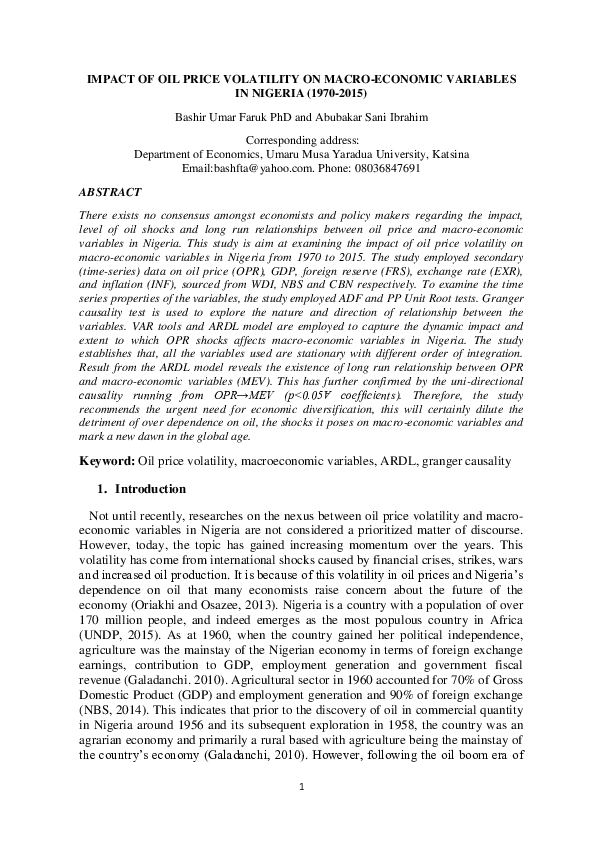 (DOC) IMPACT OF OIL PRICE VOLATILITY ON MACRO-ECONOMIC VARIABLES IN ...