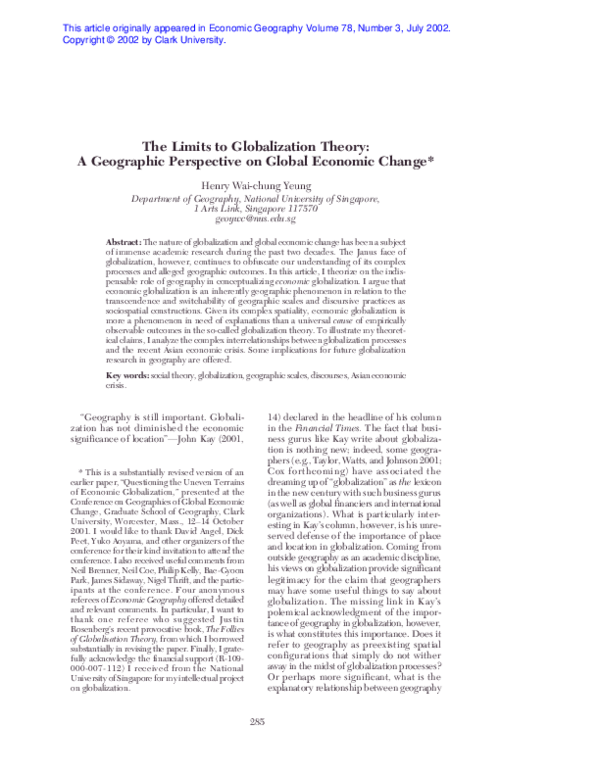 (PDF) The Limits to Globalization Theory: A Geographic Perspective on ...