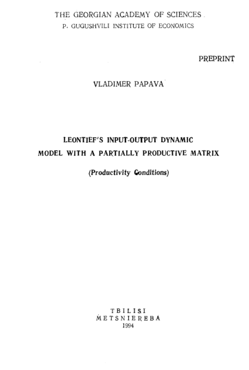 (PDF) Leontief's Input-Output Dynamic Model with a Partially Productive Matrix (Productivity ...
