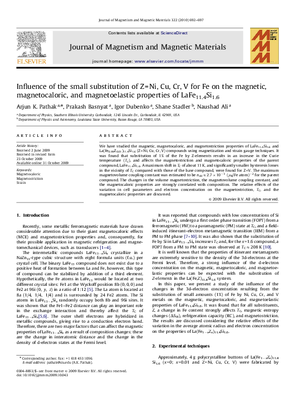 (PDF) Influence of the small substitution of Z=Ni, Cu, Cr, V for Fe on the magnetic ...