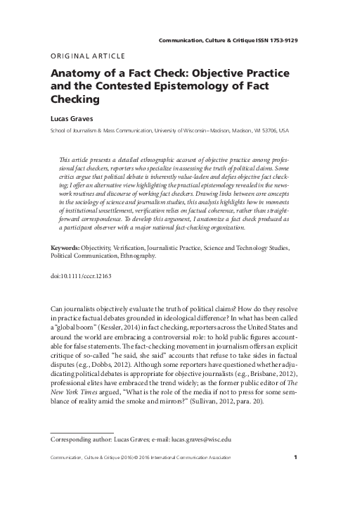 (PDF) Anatomy of a Fact Check: Objective Practice and the Contested ...