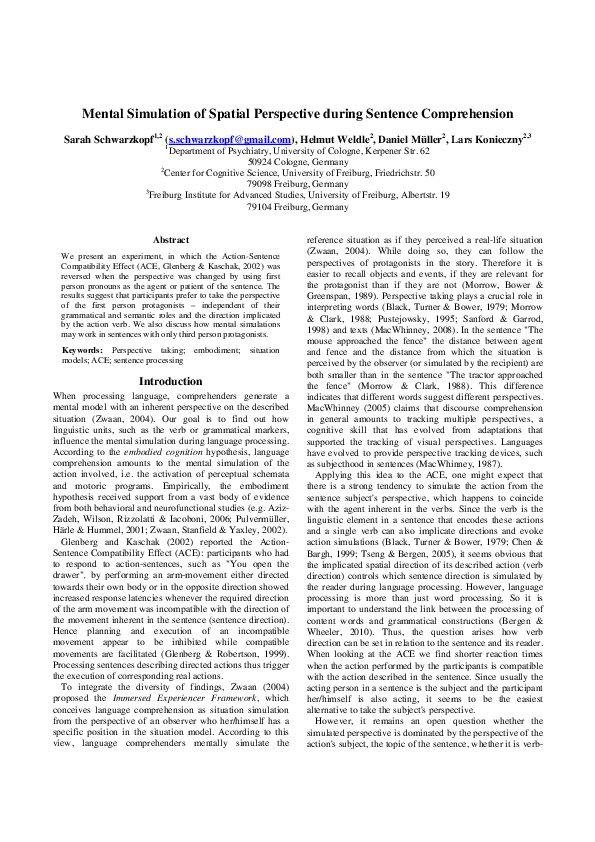 (PDF) Mental Simulation of Spatial Perspective during Sentence Comprehension