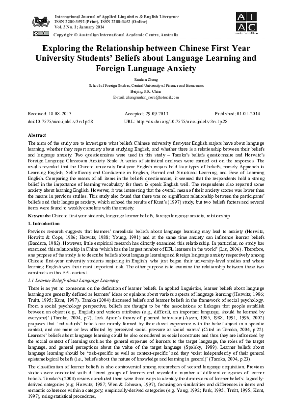 (PDF) Exploring the Relationship between Chinese First Year University Students’ Beliefs about ...