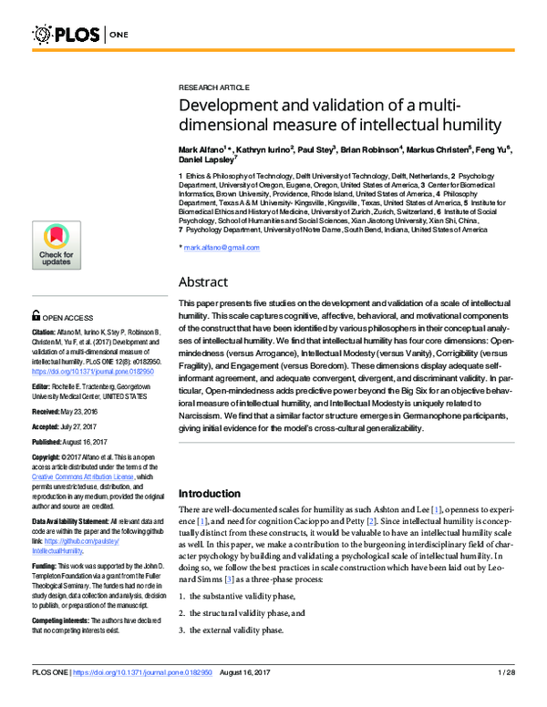 Pdf Development And Validation Of A Multi Dimensional Measure Of