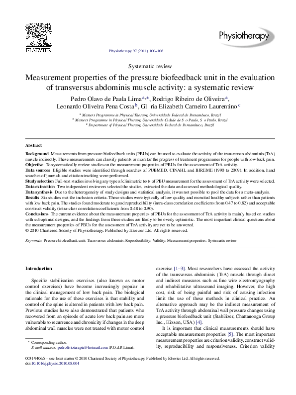 (PDF) Measurement properties of the pressure biofeedback unit in the ...