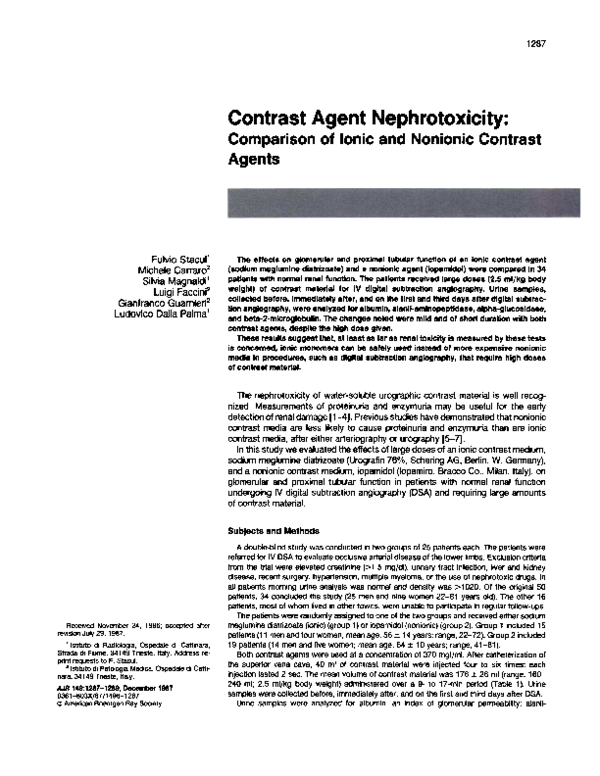 (PDF) Contrast agent nephrotoxicity: comparison of ionic and nonionic ...