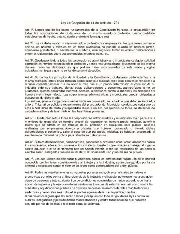 (DOC) Ley Le Chapelier de 14 de junio de 1791