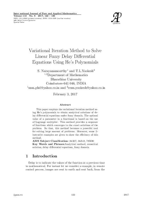 Pdf Variational Iteration Method To Solve Linear Fuzzy Delay