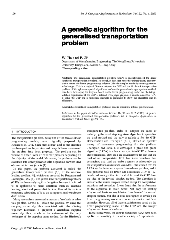 (PDF) A genetic algorithm for the generalised transportation problem