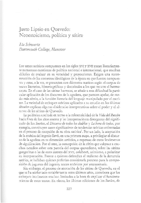 (PDF) Justo Lipsio en Quevedo: Neoestoicismo, política y sátira