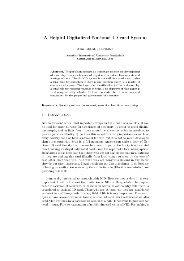 (PDF) A Helpful Digitalized National ID card System