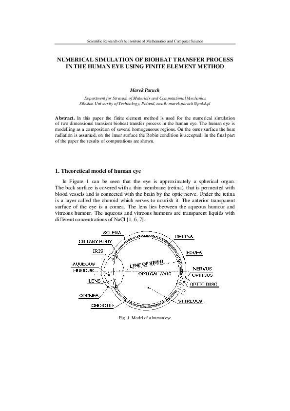 (PDF) Numerical Simulation of Bioheat Transfer Process in the Human Eye Using Finite Element Method
