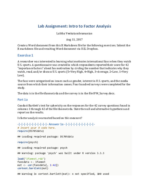 (DOC) Lab Assignment: Intro to Factor Analysis Exercise 1
