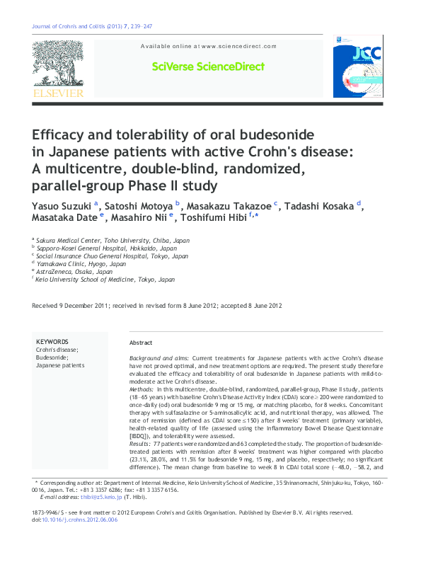 (PDF) Efficacy and tolerability of oral budesonide in Japanese patients with active Crohn's ...